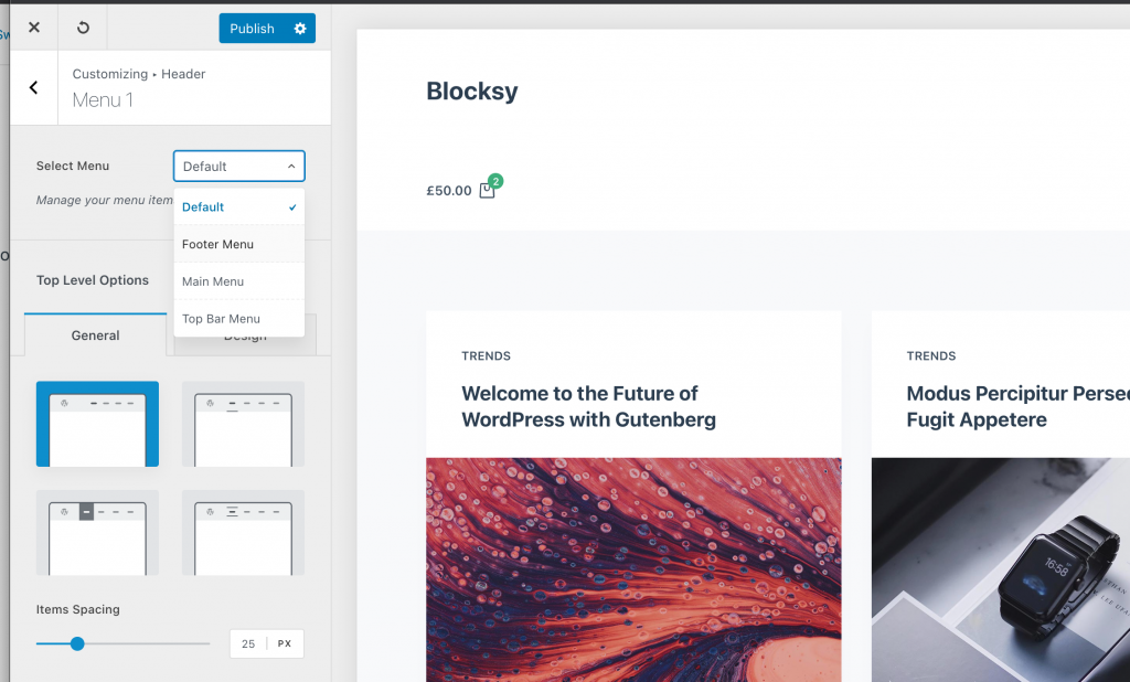 Header Builder Menus - Blocksy