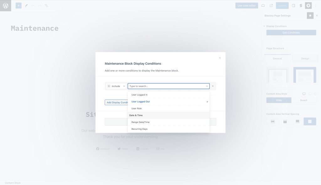 Content Blocks - Maintenance Mode - Blocksy